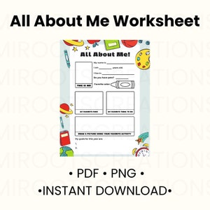 All About Me Worksheet, First Day of School Worksheet, Get to Know Me ...