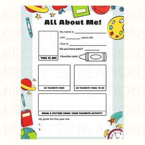 All About Me Worksheet, First Day of School Worksheet, Get to Know Me ...