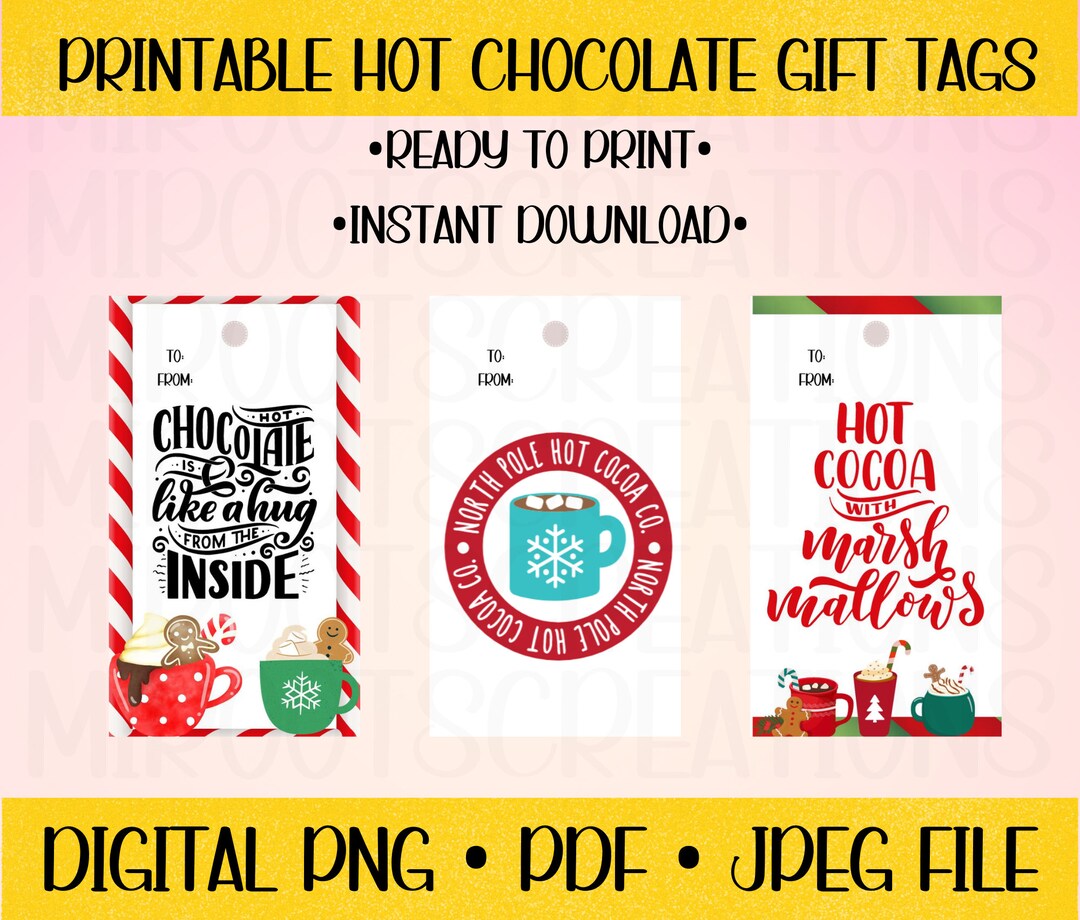 Hot Cocoa Gift Tag, North Pole Hot Chocolate Tag, Printable Hot ...