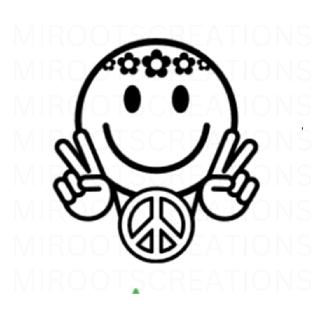 Hippie Car Decal, Happy Face Bumper Sticker, Groovy Car Decal, Peace ...