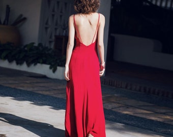 Red Backless Dress | Etsy