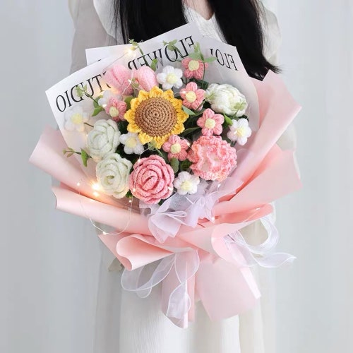 Knitted Flowers Crochet Flowers Bouquet Handmade Knitted - Etsy