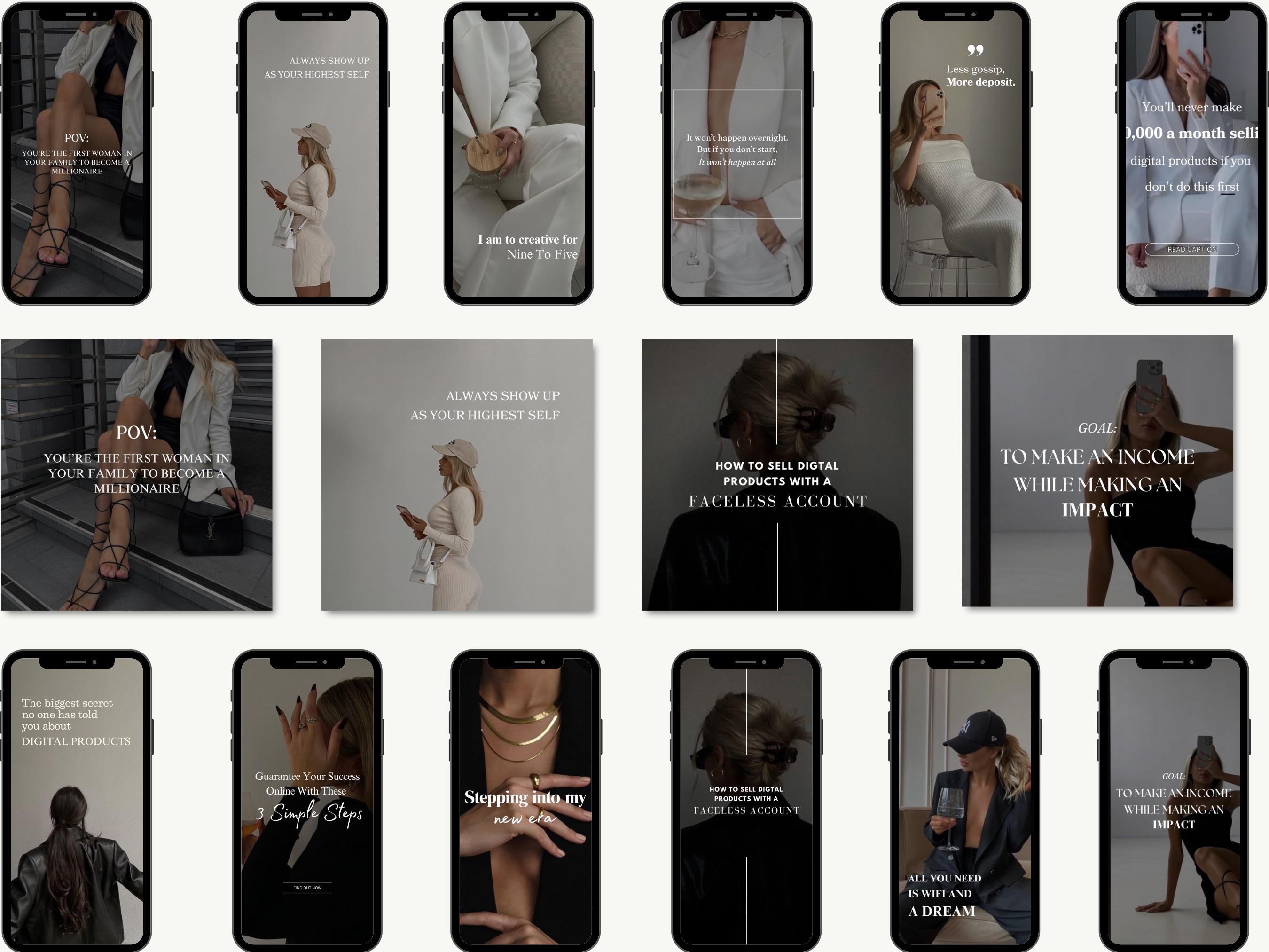 100 Instagram Posts and Matching Stories for Faceless Digital Marketing ...