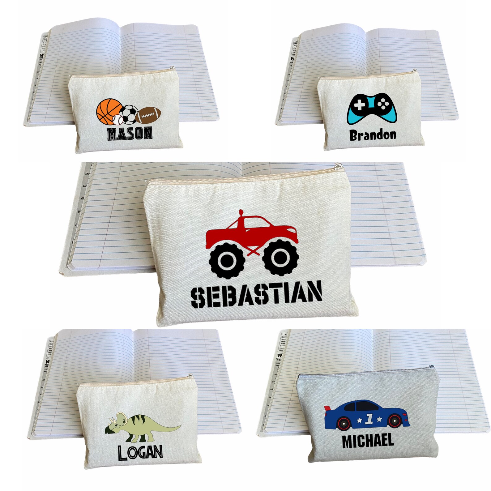 Personalized Canvas Boy's Pencil Pouch - Pencil Case - Rainbow - Sports ...