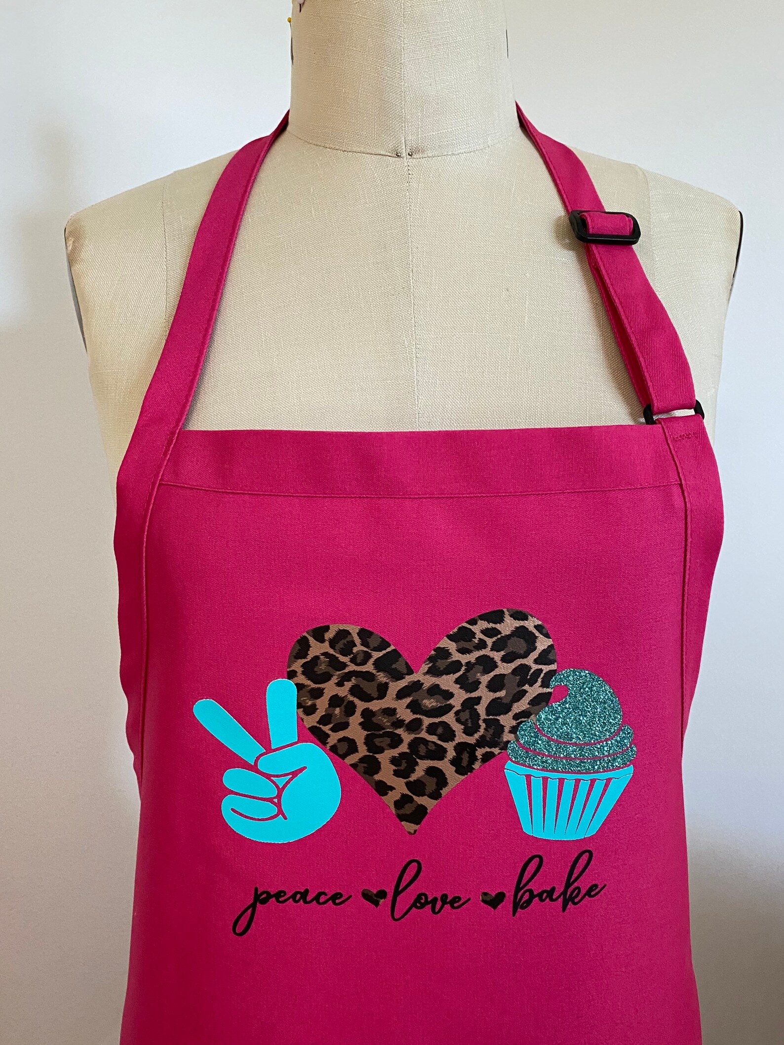 Peace Love Bake Women Apron - Hot Pink - Baking Apron - Birthday Gift ...