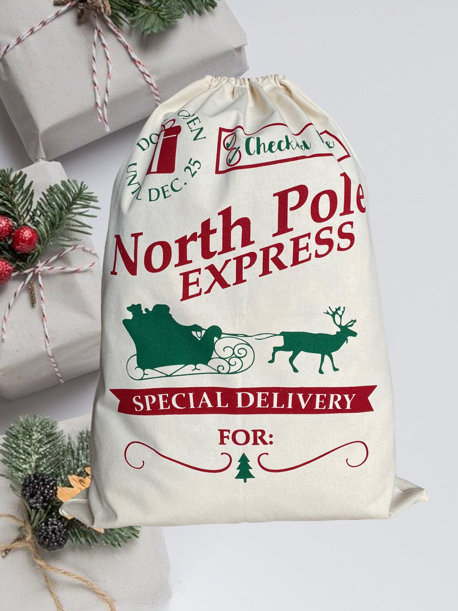 Personalized Drawstring Santa Sack - Canvas Santa Sack -canvas ...