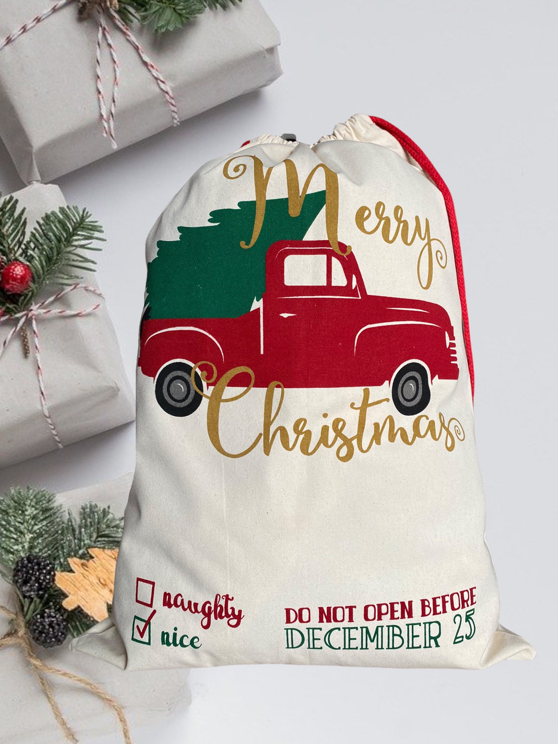 Personalized Drawstring Santa Sack - Canvas Santa Sack -canvas ...