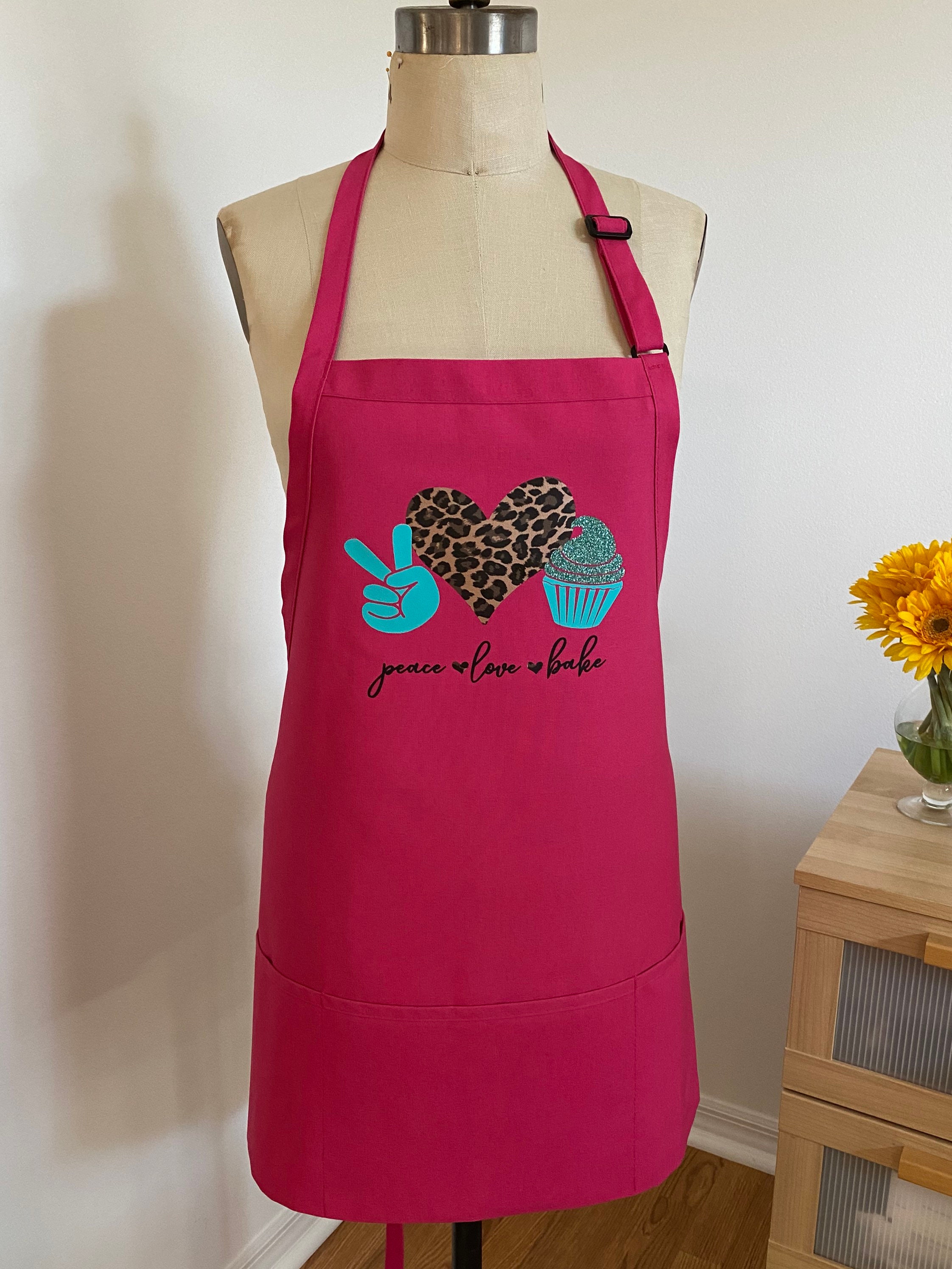 Peace Love Bake Women Apron - Hot Pink - Baking Apron - Birthday Gift ...