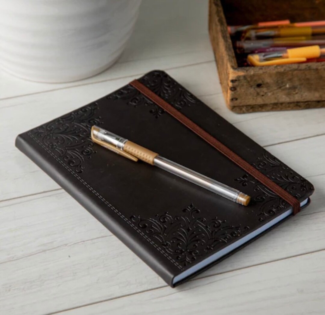 Personalized Black Embossed Vines Lined Journal - Personalized Notebook ...