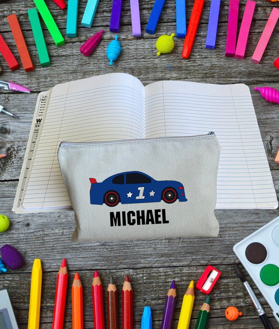 Personalized Canvas Boy's Pencil Pouch - Pencil Case - Rainbow - Sports ...