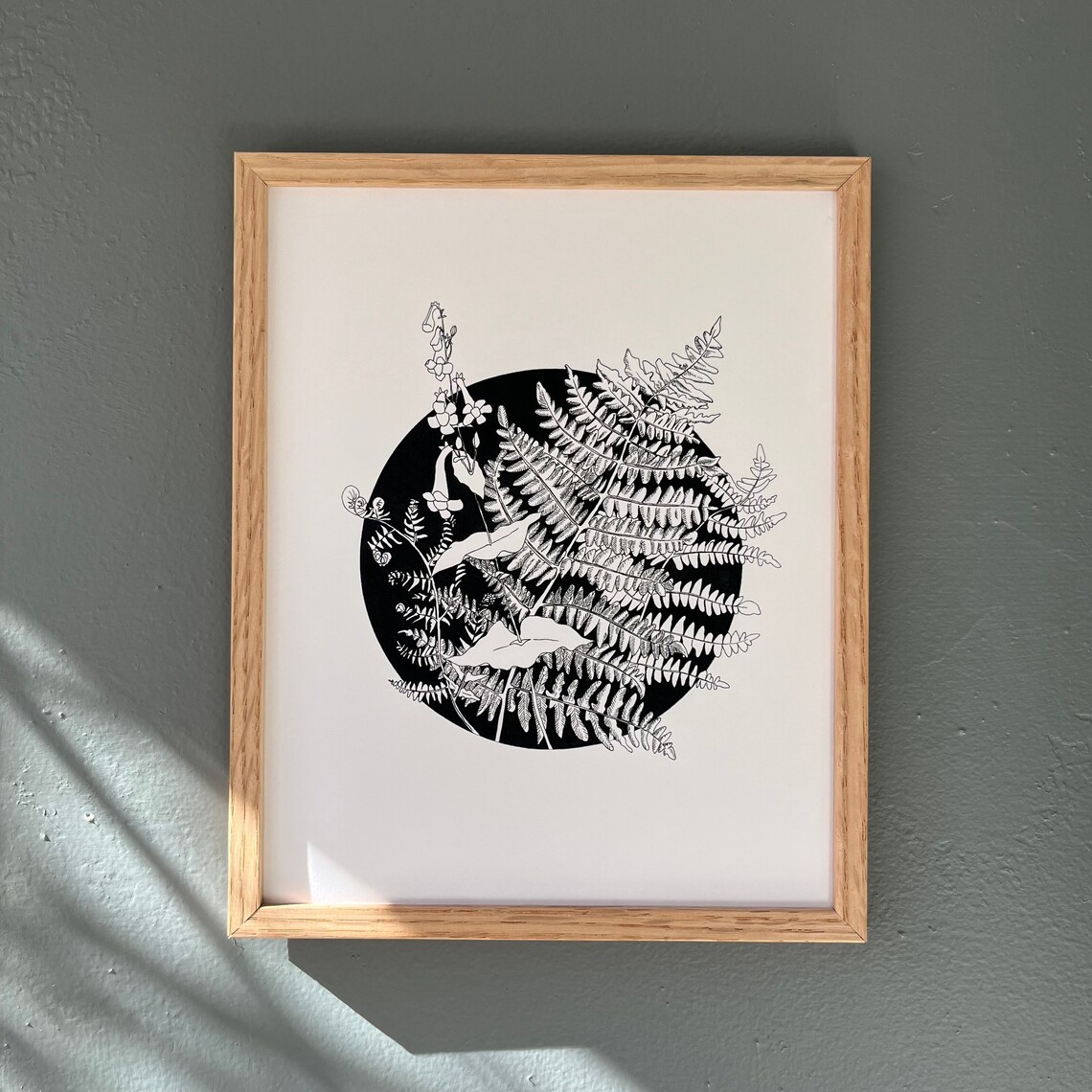 Fern & Wildflower Art Print: Minimalist Black and White Ink Drawing - Etsy