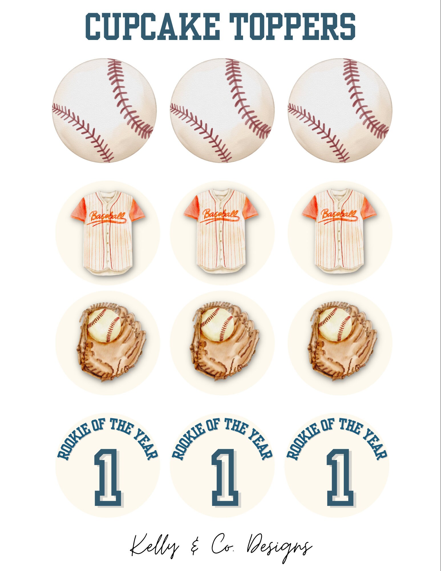 Rookie Year Cupcake Toppers Baseball 1st Birthday First Birthday Party ...