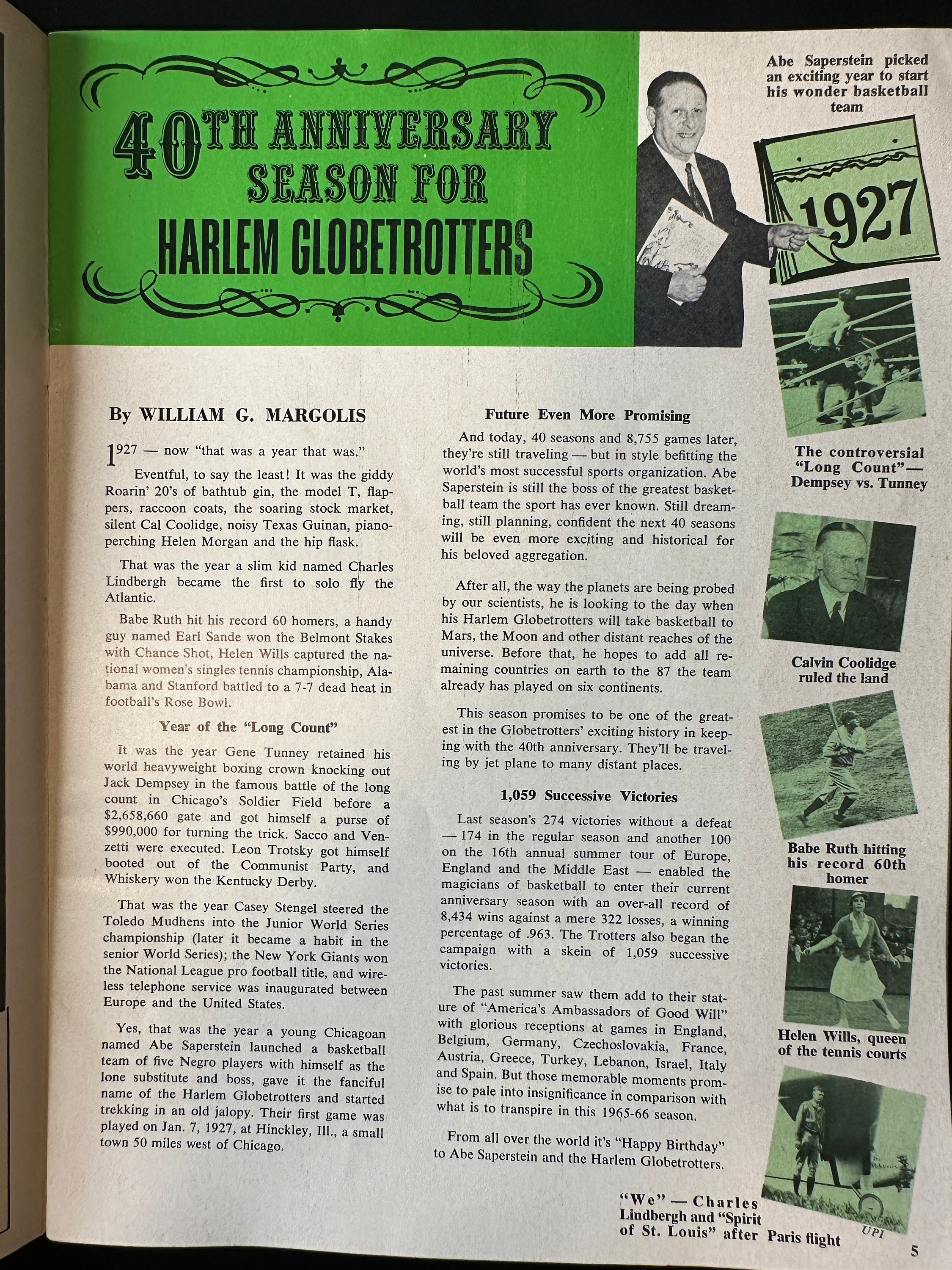 HARLEM GLOBETROTTERS 40th Anniversary Magazine - 1966 - See Description ...