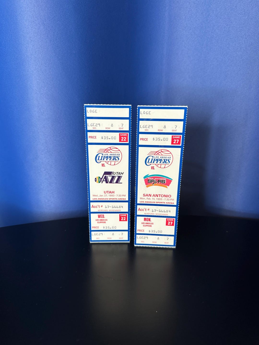 Vintage NBA Ticket Lot of 2 - Clippers Vs. Spurs (2/15/93), Jazz (1/27 ...