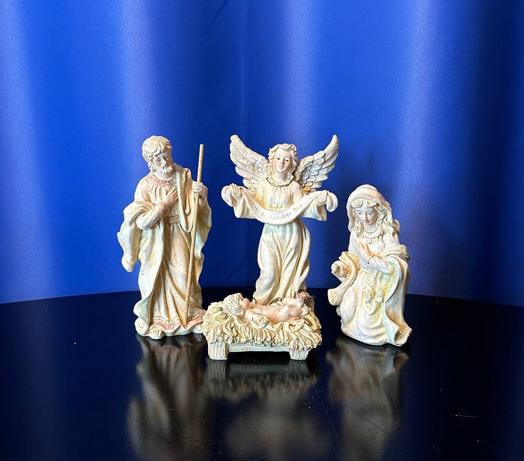 Vintage Manger Figurines: Mary, Joseph, Baby Jesus, Angel - See ...