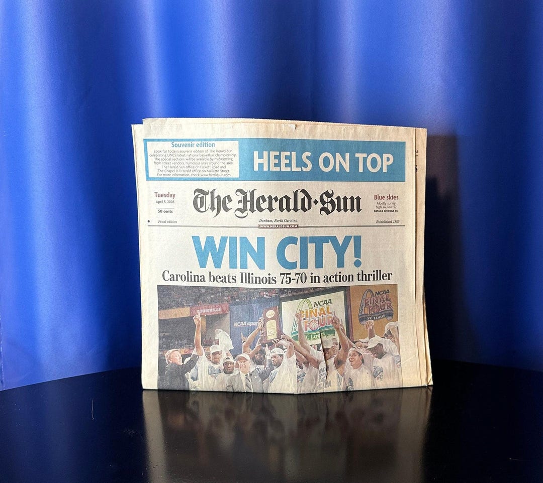 UNC Tar Heels Win Championship! - the Herald Sun - Durham, NC - April 5 ...