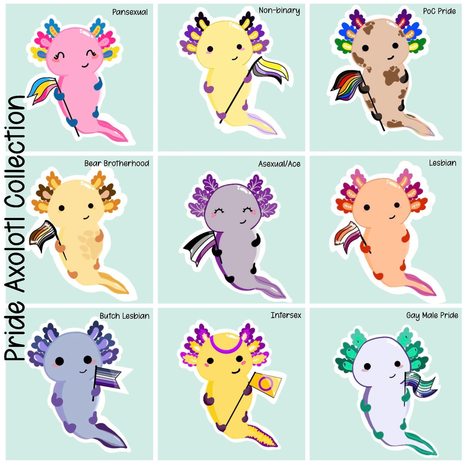 LGBTQIA Pride stickers axolotl stickers rainbow colorful | Etsy