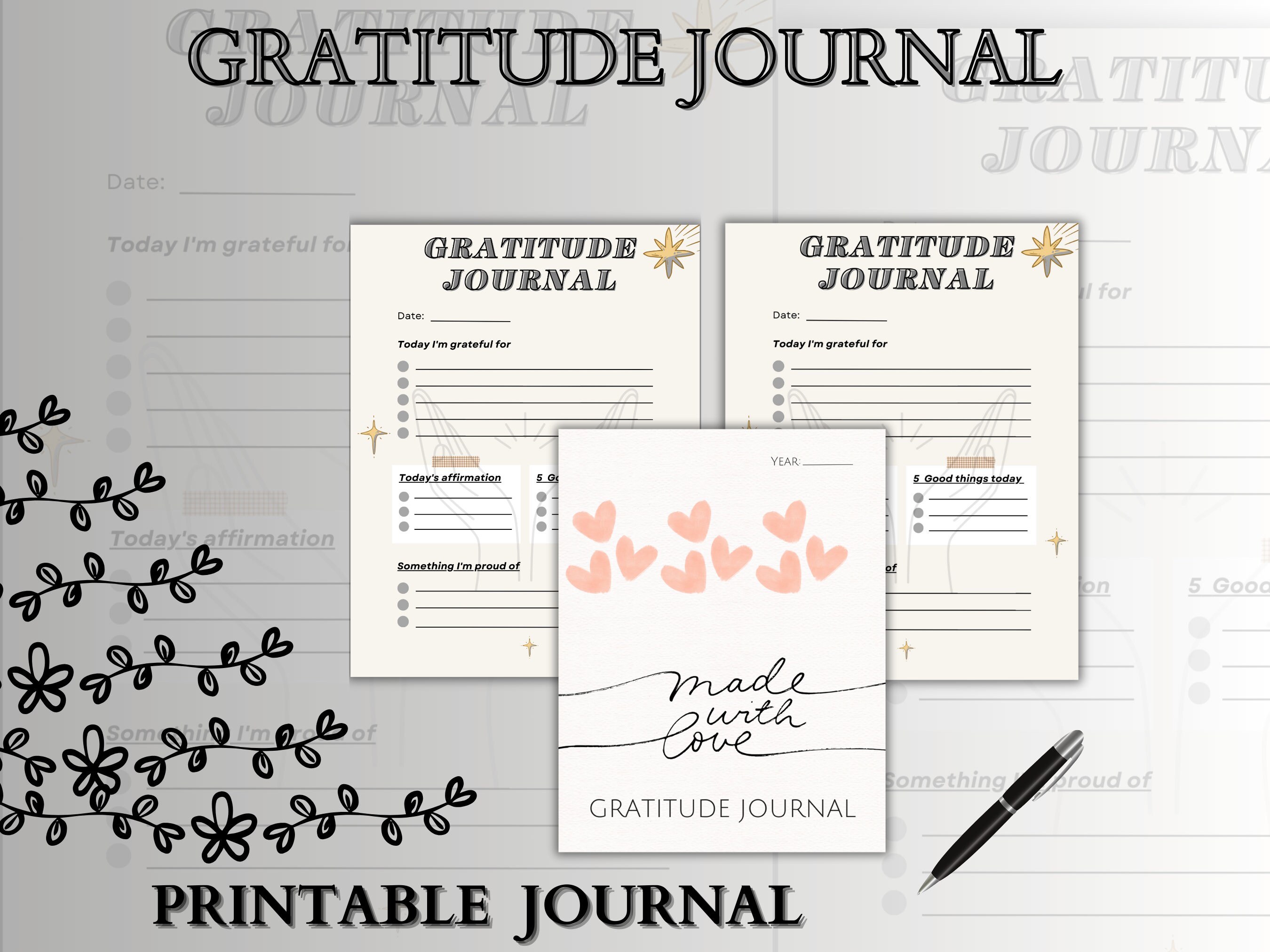 Gratitude Journal Printable Journal Minimalist Journal Instant Download ...