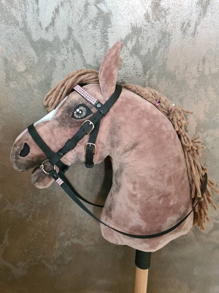 Hobby Horse Trense / Zaumzeug schwarz mit Glitzerstirnriemen und festen ...