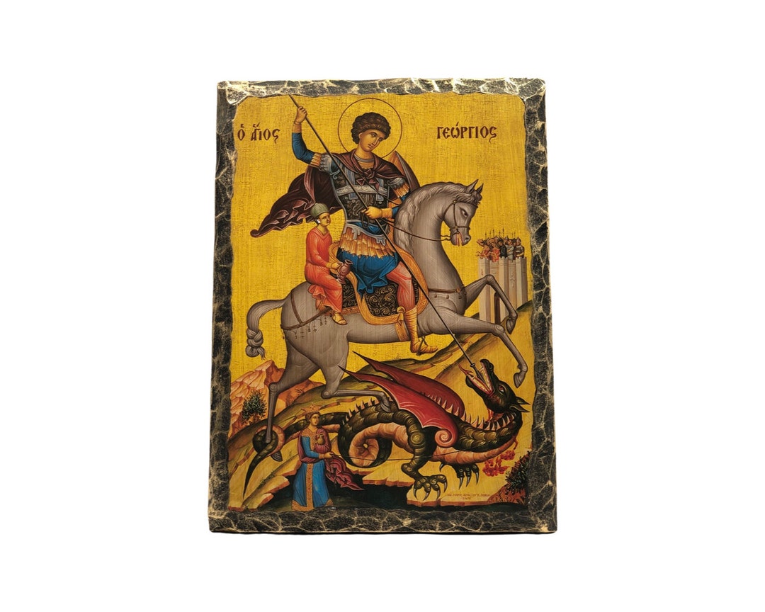 Saint St George Icon, Handmade Greek Russian Orthodox Icon of St George ...