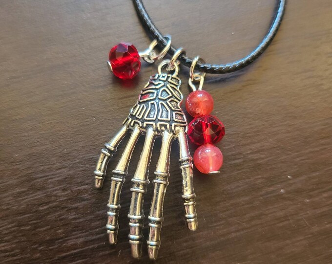 Skeletal Hand Necklace Creepy Skeleton Hand Pendant With Blood Red ...