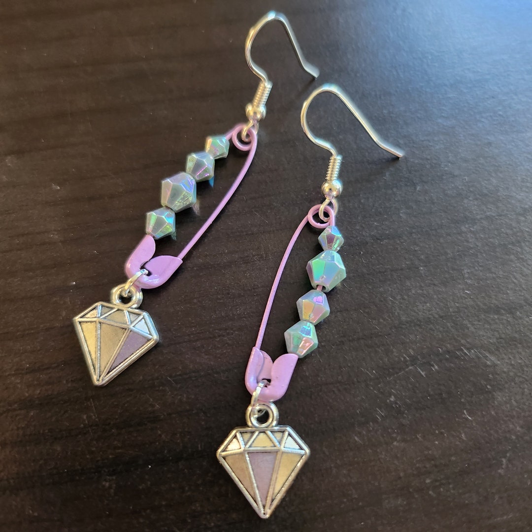 Gray & Purple Sparkle | Safety Pin Earrings - Etsy