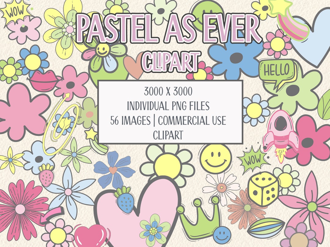 Flowers Clipart Groovy Boho Clipart Individual PNG Pastel Flowers Retro ...
