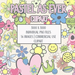 Flowers Clipart Groovy Boho Clipart Individual PNG Pastel Flowers Retro ...