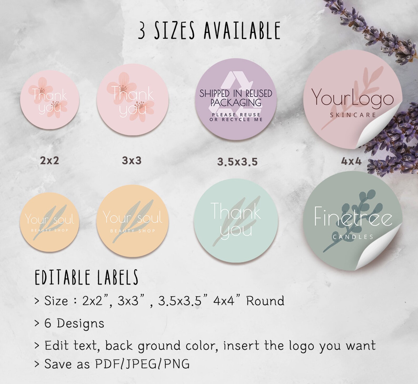 EDITABLE Pastel 6 Design Round Label Template, DIY Custom Label, Eco ...