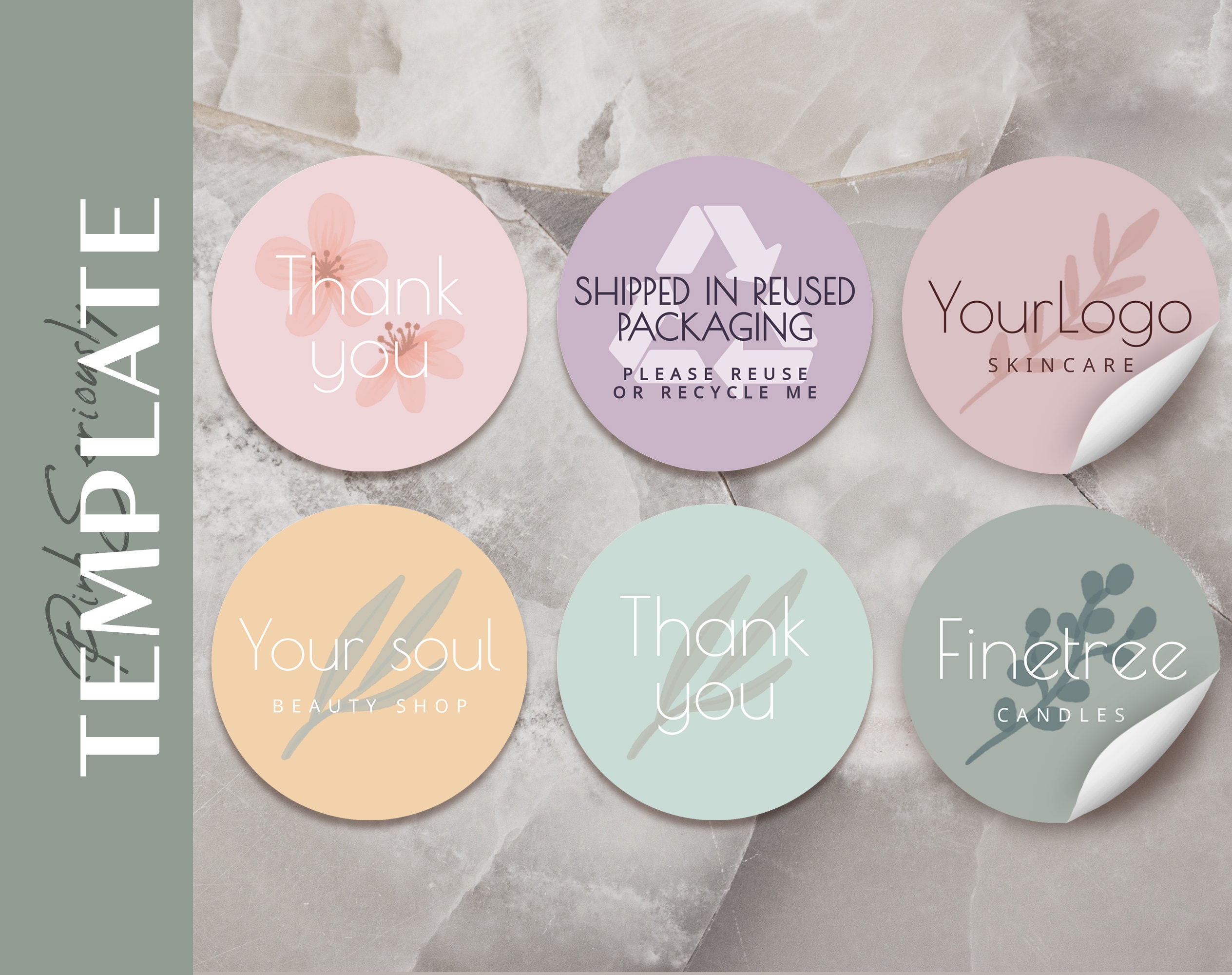 EDITABLE Pastel 6 Design Round Label Template, DIY Custom Label, Eco ...