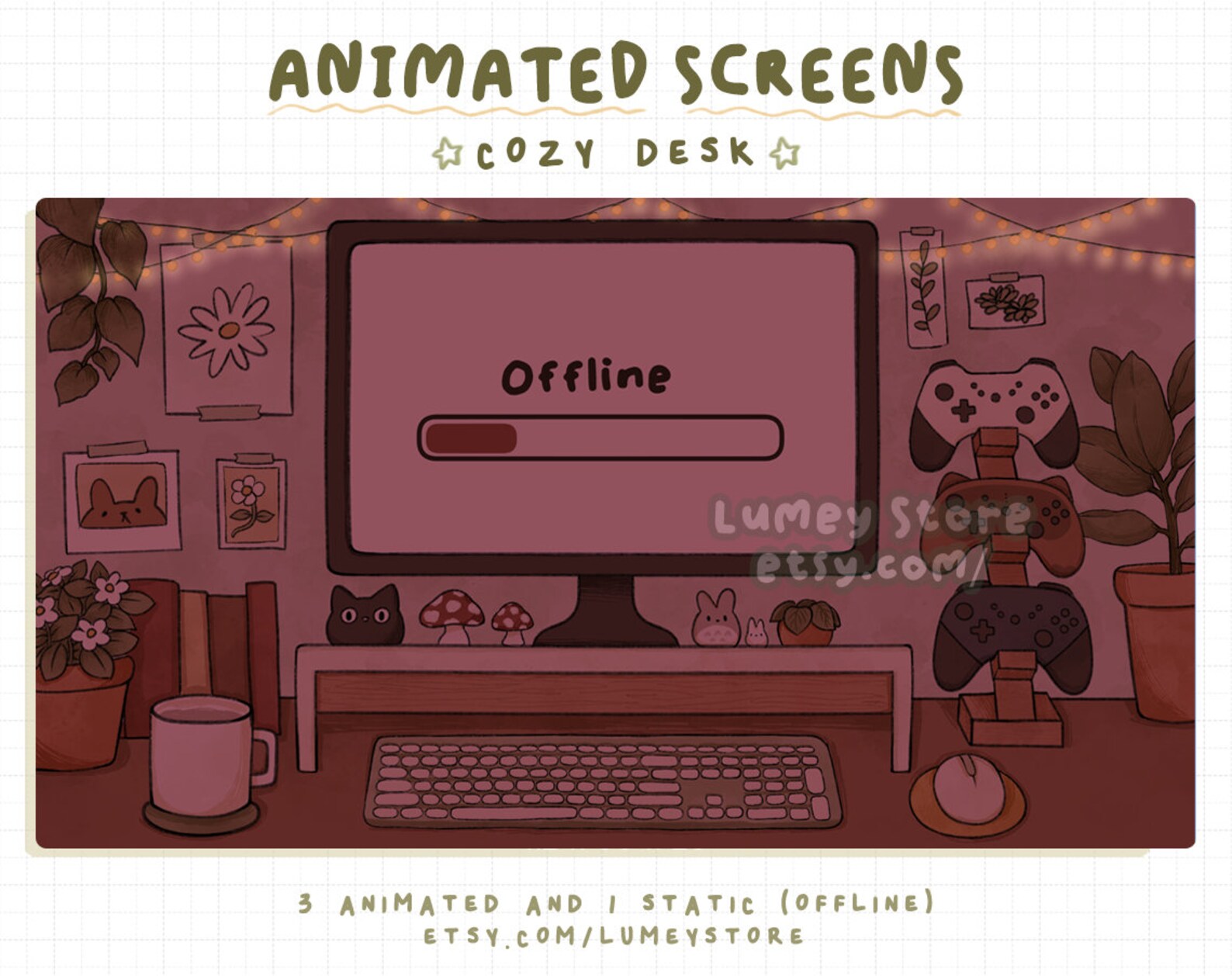 ANIMATED Stream Screens Cozy Desk Room Overlay Aesthetic Offline Comfy ...