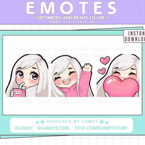 Cute White Cat Emotes Twitch Discord Kawaii Kitty Neko Etsy