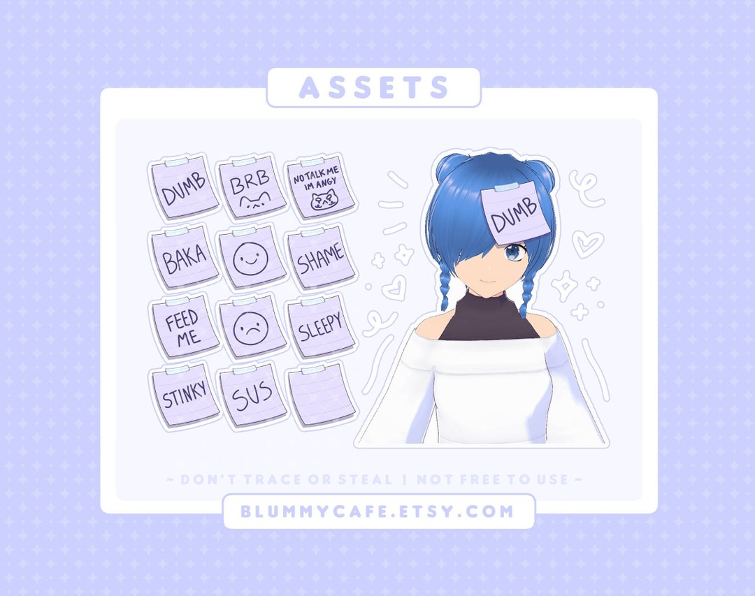 12x Purple Sticky Note Assets VTUBER / PNGTUBER Cute Kawaii Streamer ...