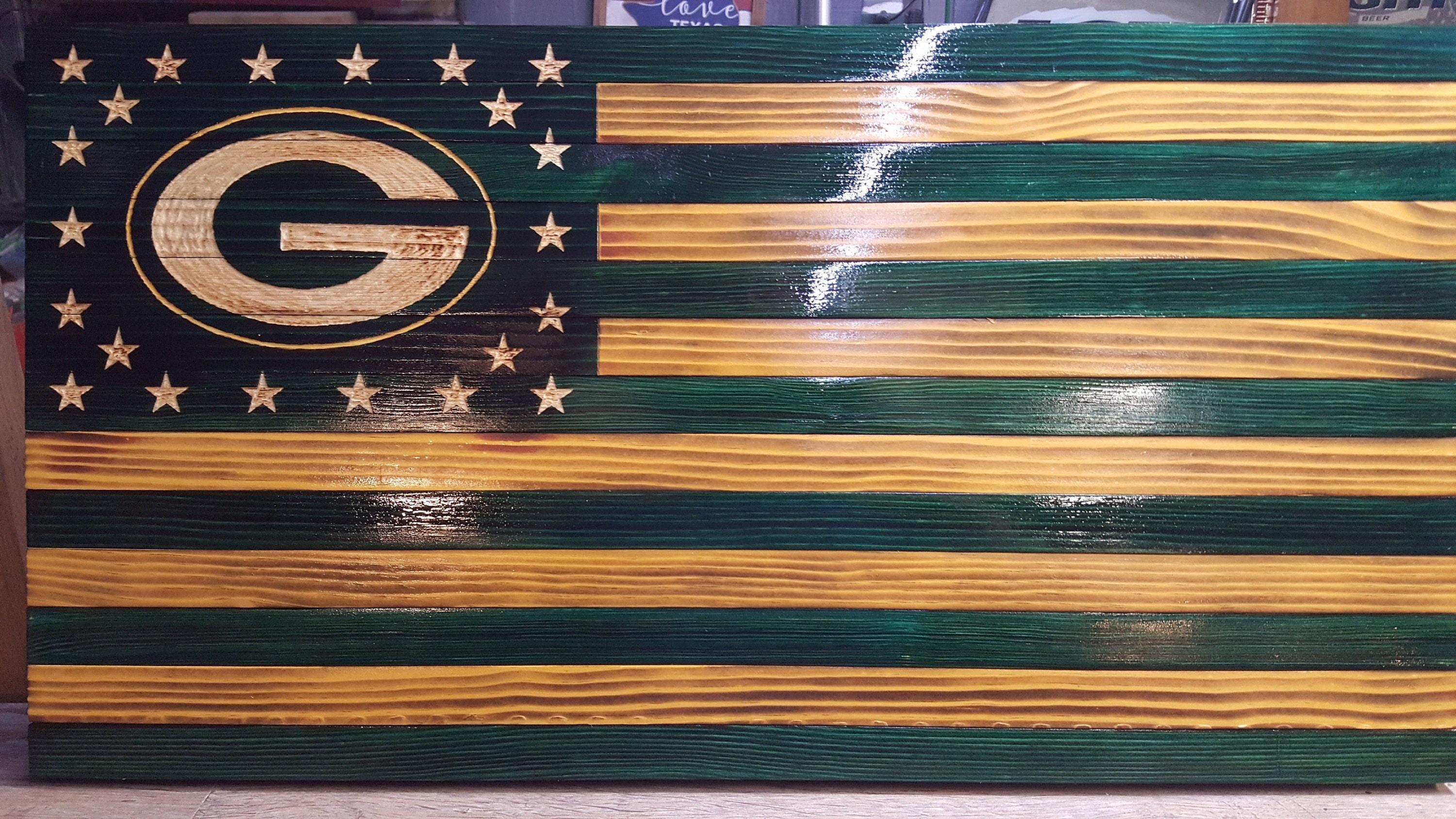 Green Bay Packers Wooden American Flag | Etsy