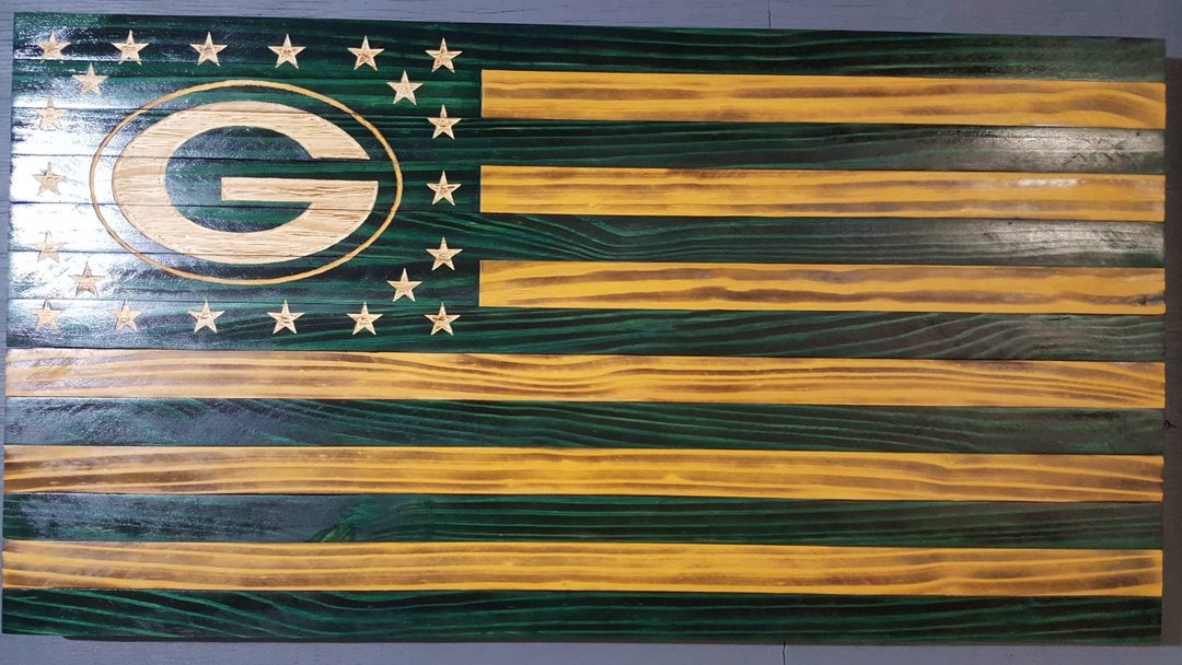 Green Bay Packers Wooden American Flag - Etsy