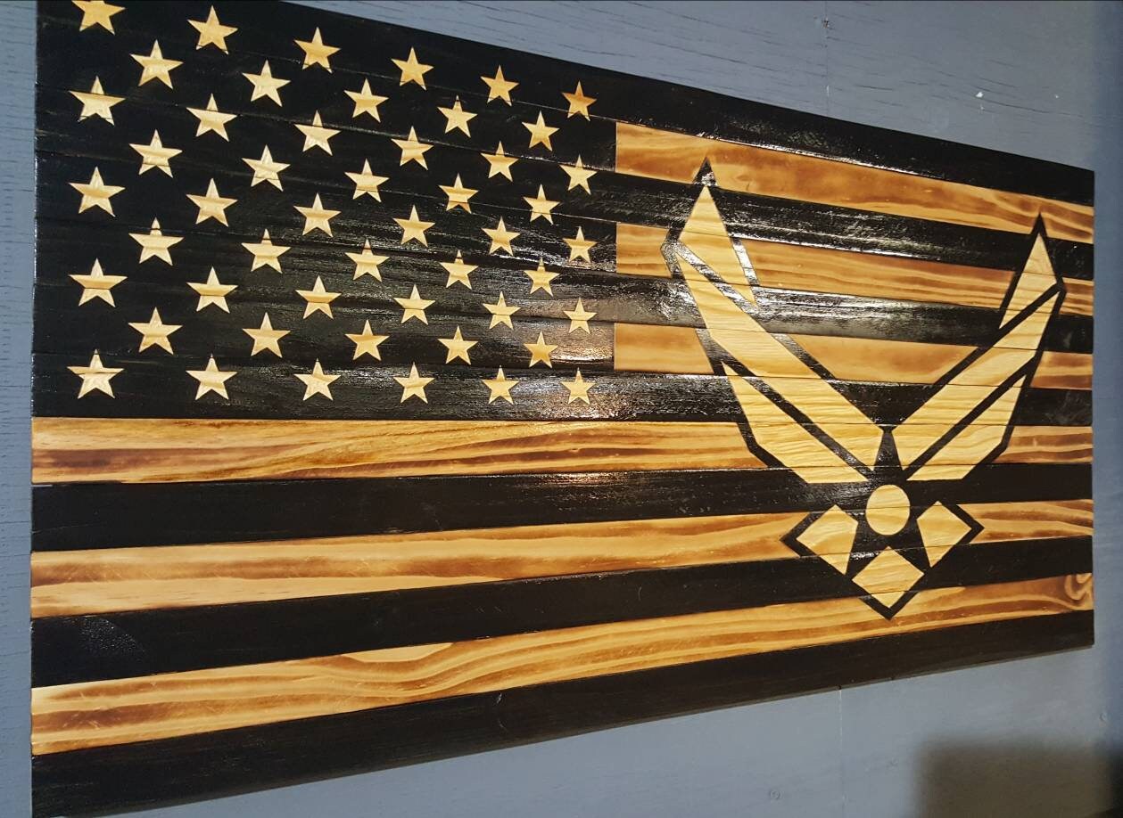Military Wooden American Flag Marine, Navy, Air Force, Army, Coast ...
