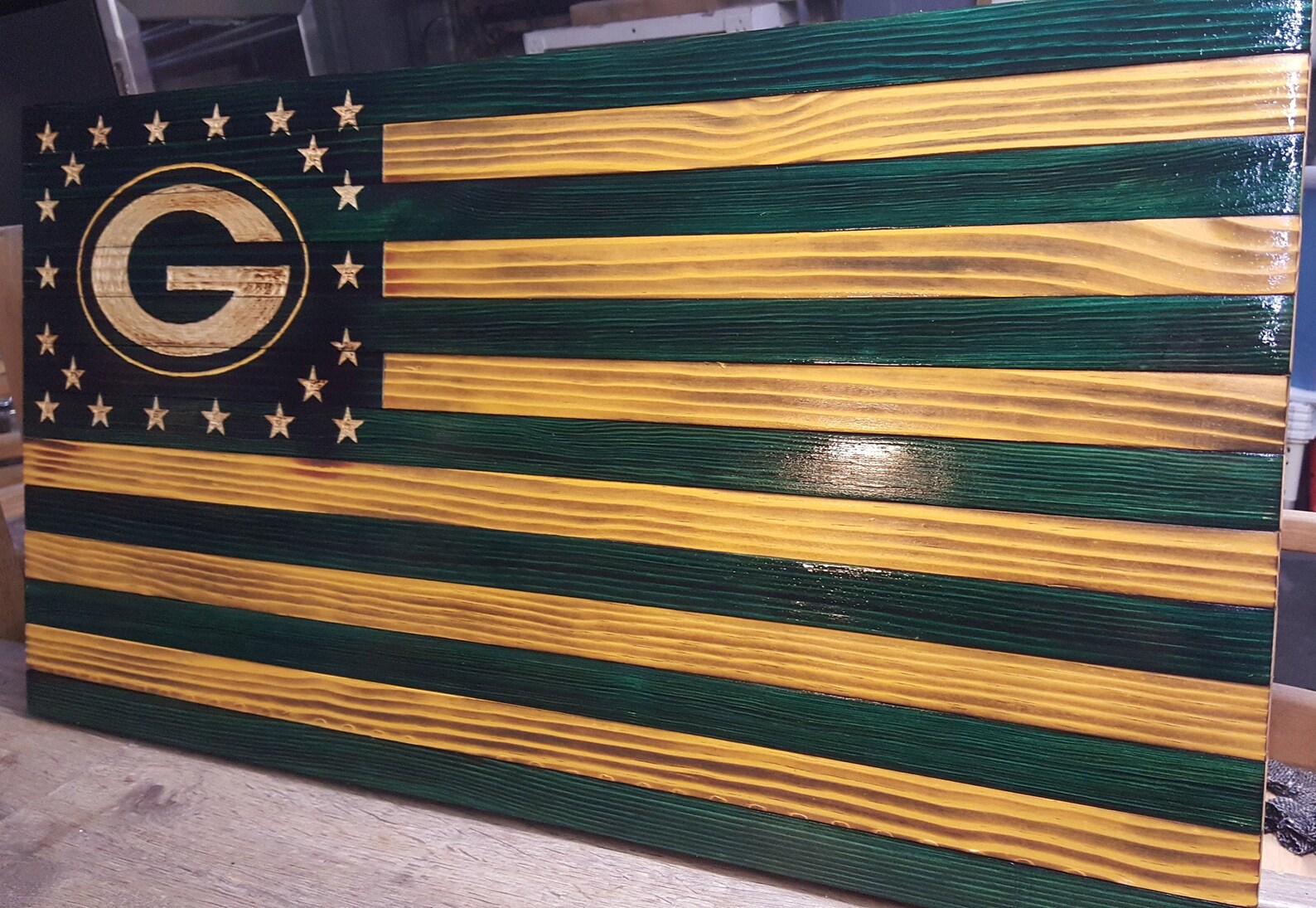 Green Bay Packers Wooden American Flag | Etsy