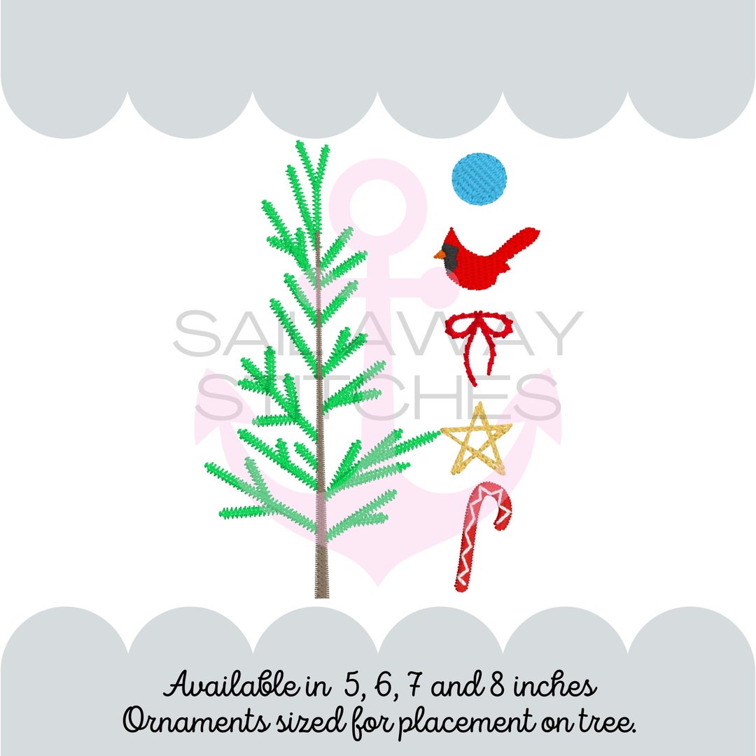 Scraggly Pine Tree With 5 Add on Ornaments Machine Embroidery - Etsy