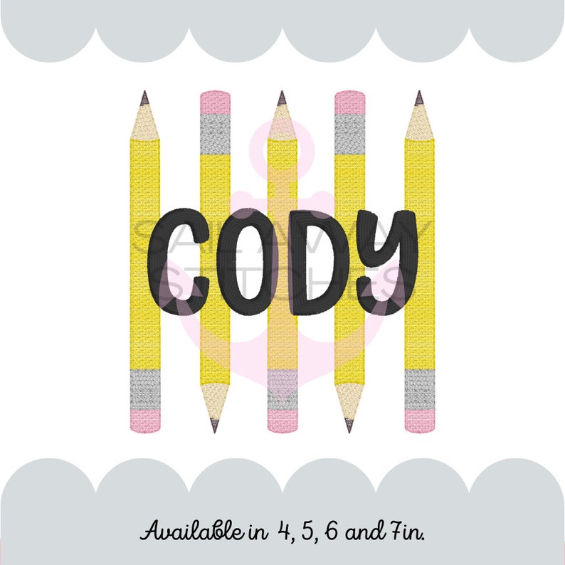 Pencil Sketch (with and Without Bow) Back to School Machine Embroidery ...