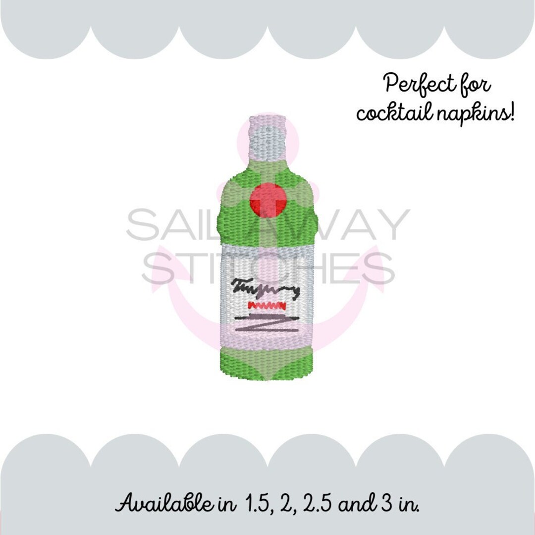 Gin Bottle Cocktail Napkin Machine Embroidery File - Etsy