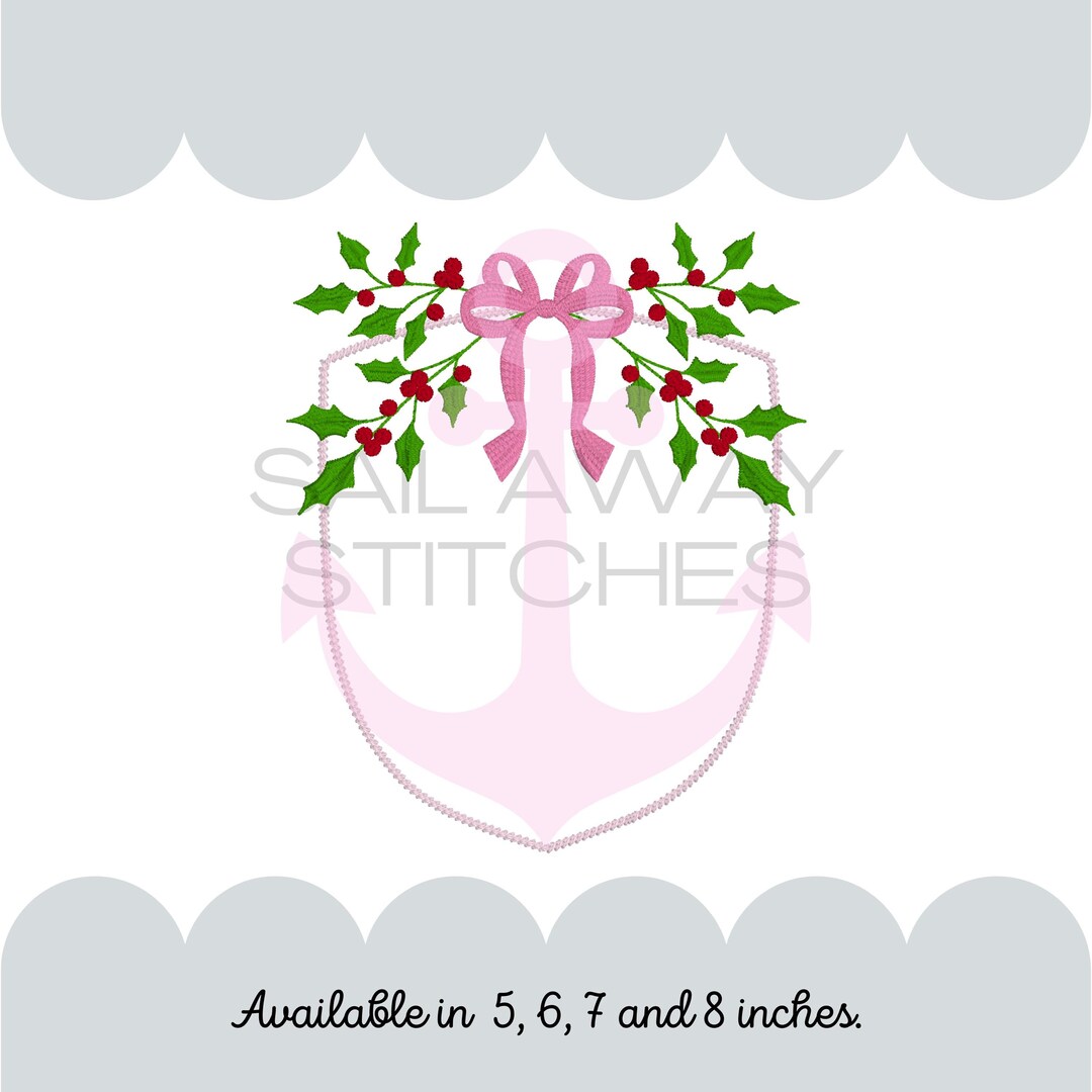 Double Holly Christmas Crest With Bow Monogram Machine Embroidery - Etsy