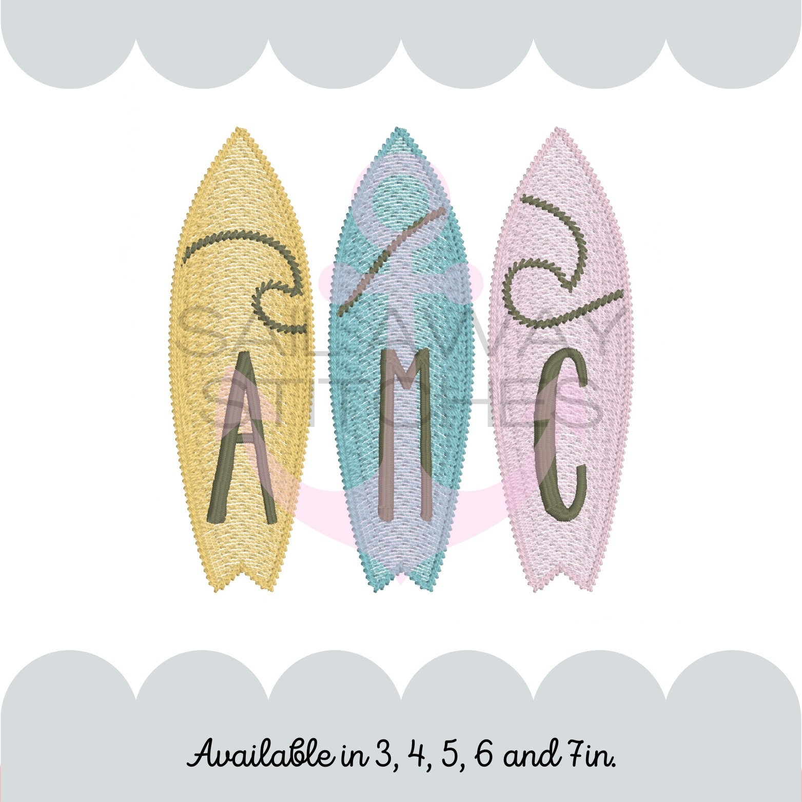 Surf Board Monogram Frame Machine Embroidery Sketch Stitch - Etsy
