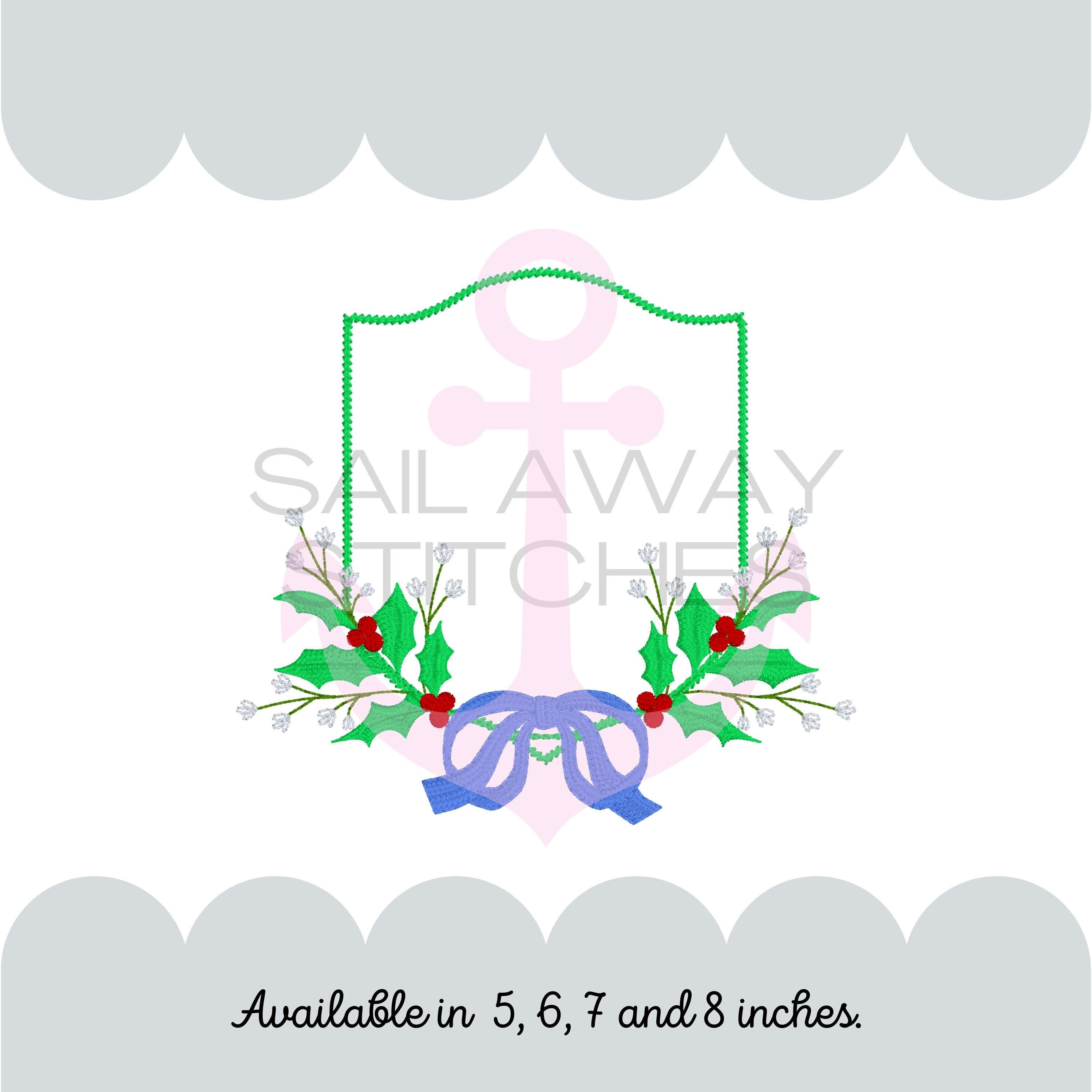 Holly Christmas Crest Bow Monogram Machine Embroidery - Etsy