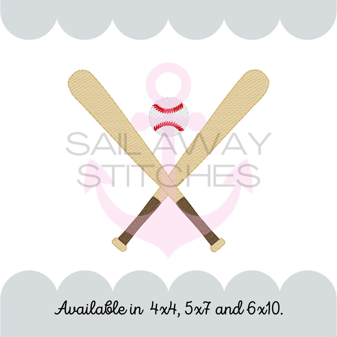 Crossed Bats and Baseball Sketch Machine Embroidery - Etsy