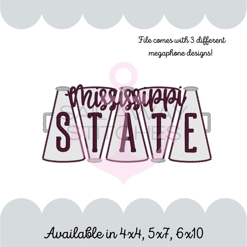 Super Spirit Cheer Megaphone Sketch Stitch Design 3, 4, and 5 ...