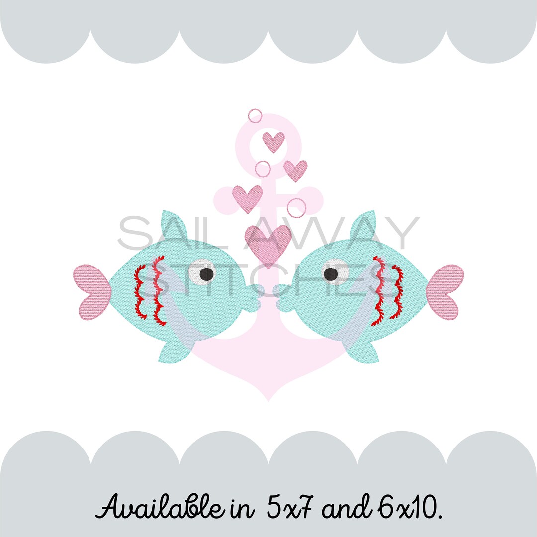 Kissy Kissy Fish Valentine Sketch Machine Embroidery - Etsy