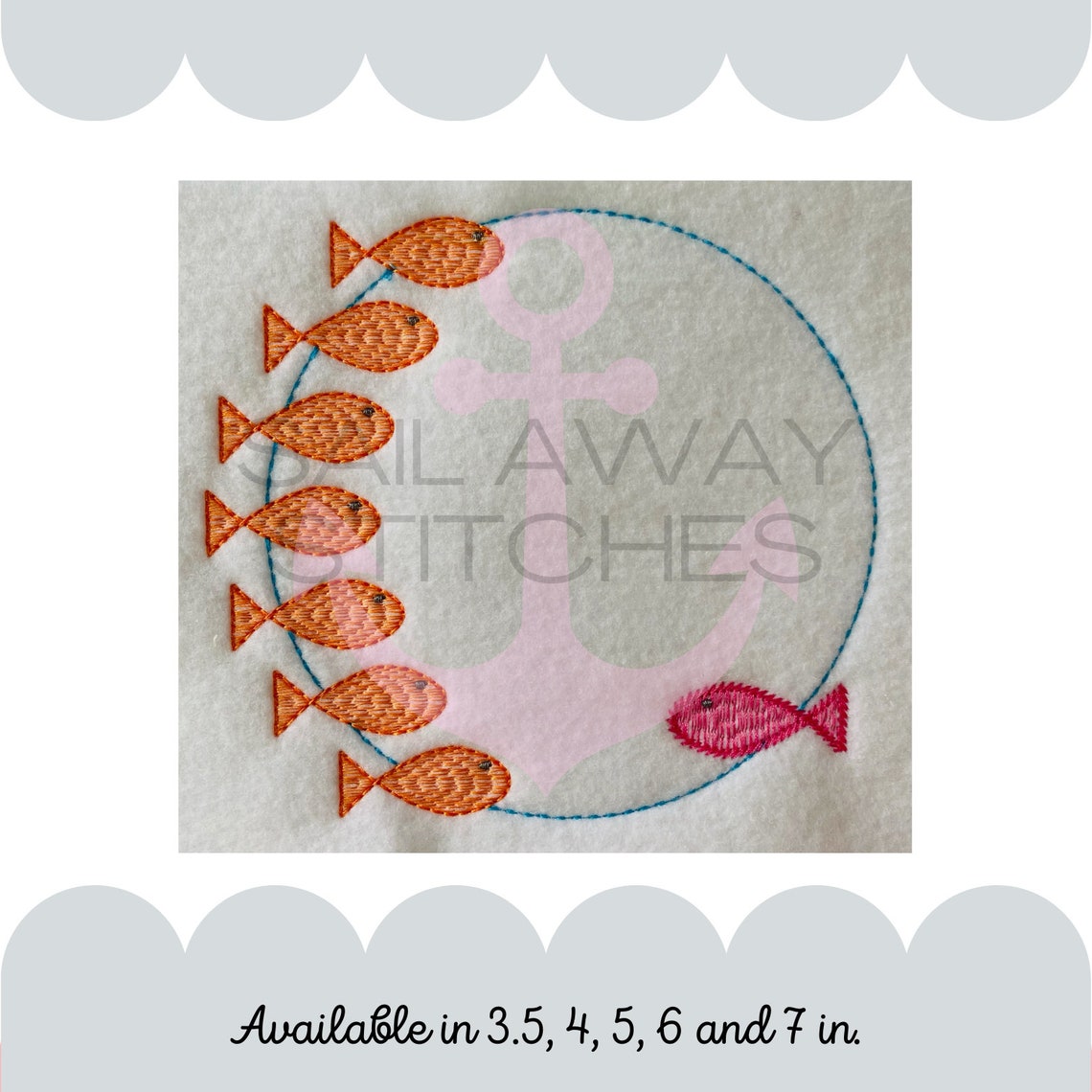 School of Funny Fish Monogram Frame Embroidery Sketch Stitch - Etsy