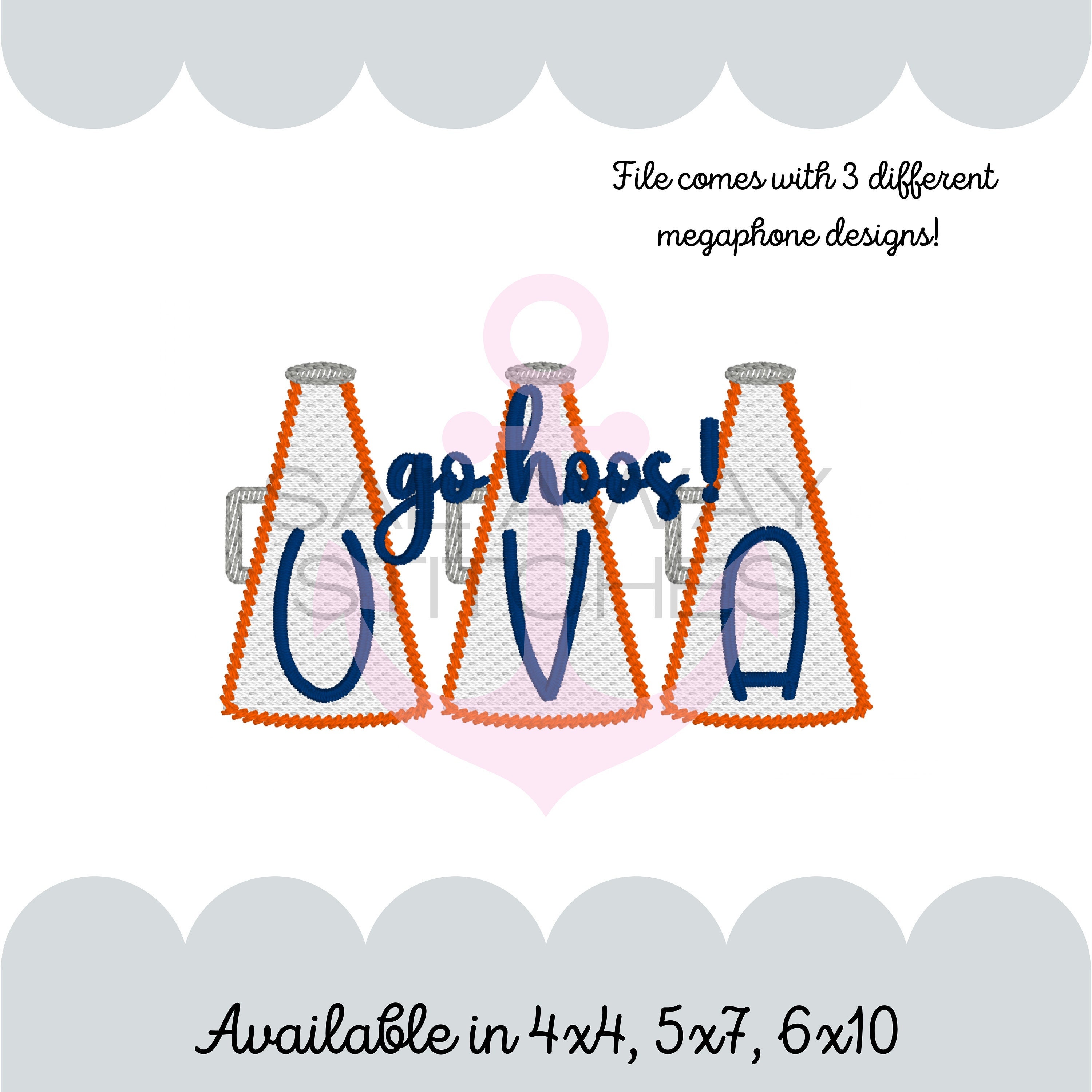 Super Spirit Cheer Megaphone Sketch Stitch Design (3, 4, and 5 ...