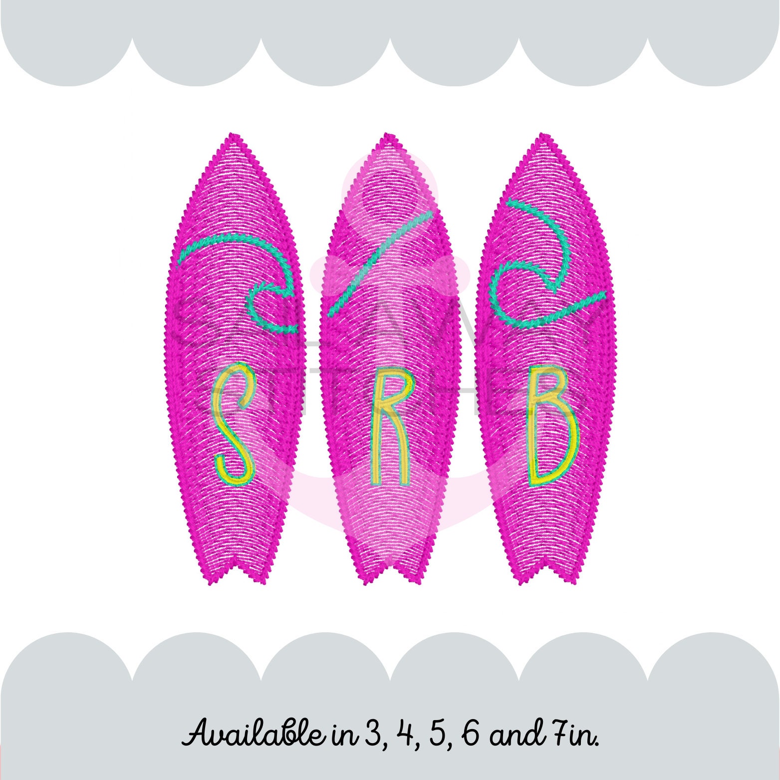 Surf Board Monogram Frame Machine Embroidery Sketch Stitch - Etsy