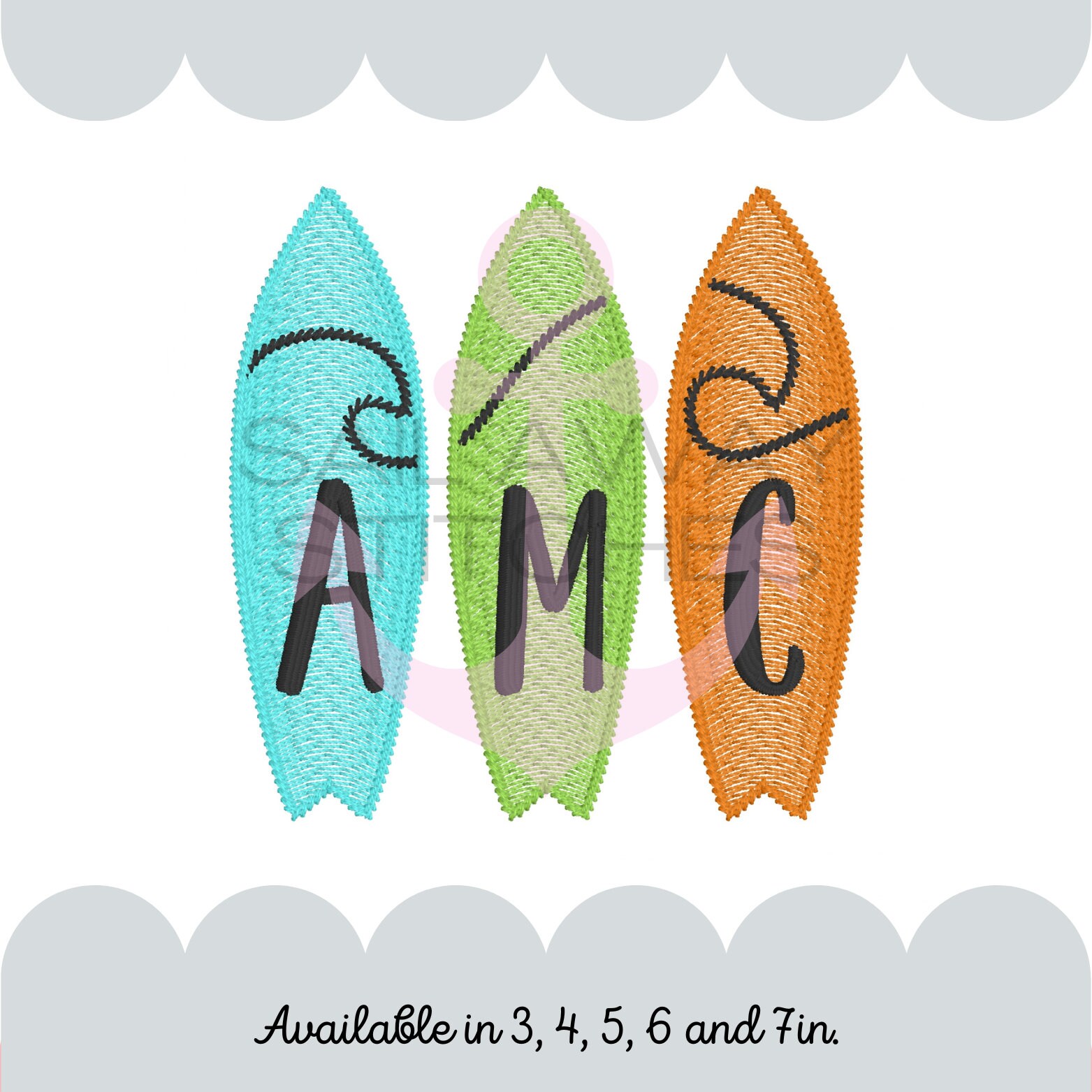 Surf Board Monogram Frame Machine Embroidery Sketch Stitch - Etsy
